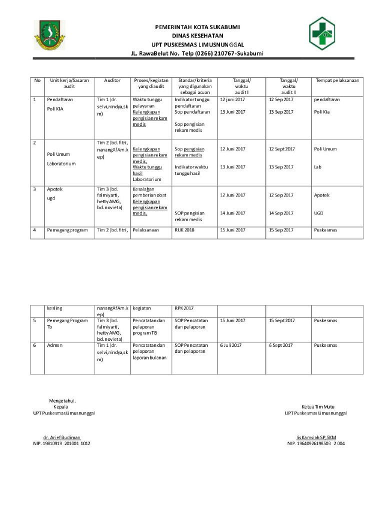 Contoh Audit Plan Dan Instrumen Audit PKM | PDF