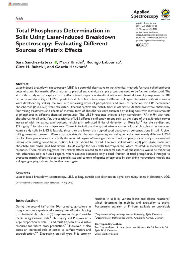 "LIBS for Soil Phosphorus Analysis" | PDF | Emission Spectrum | Soil