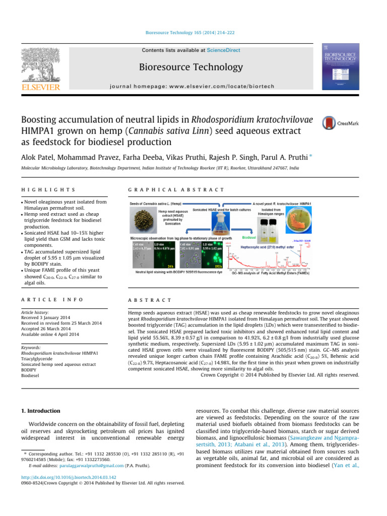 2014 Boosting Accumulation of Neutral Lipids in Rhodosporidium | PDF
