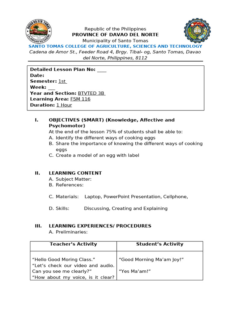 Detailed Lesson Plan Sample | PDF