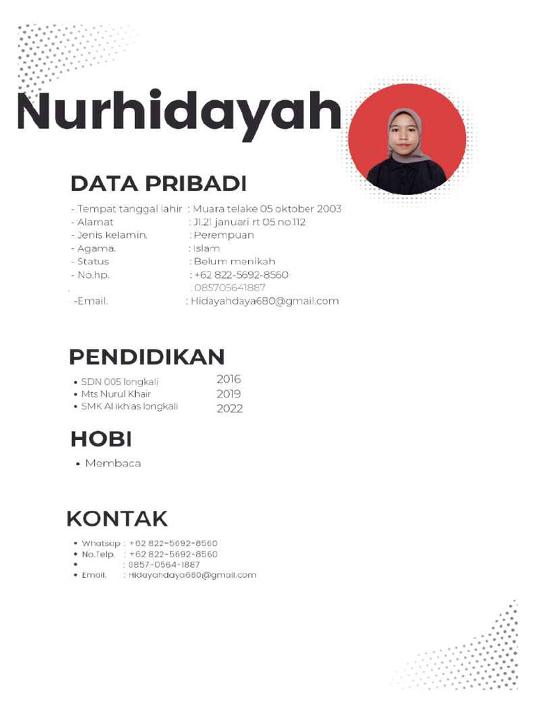 CV Atas Nama Nurhidayah | PDF