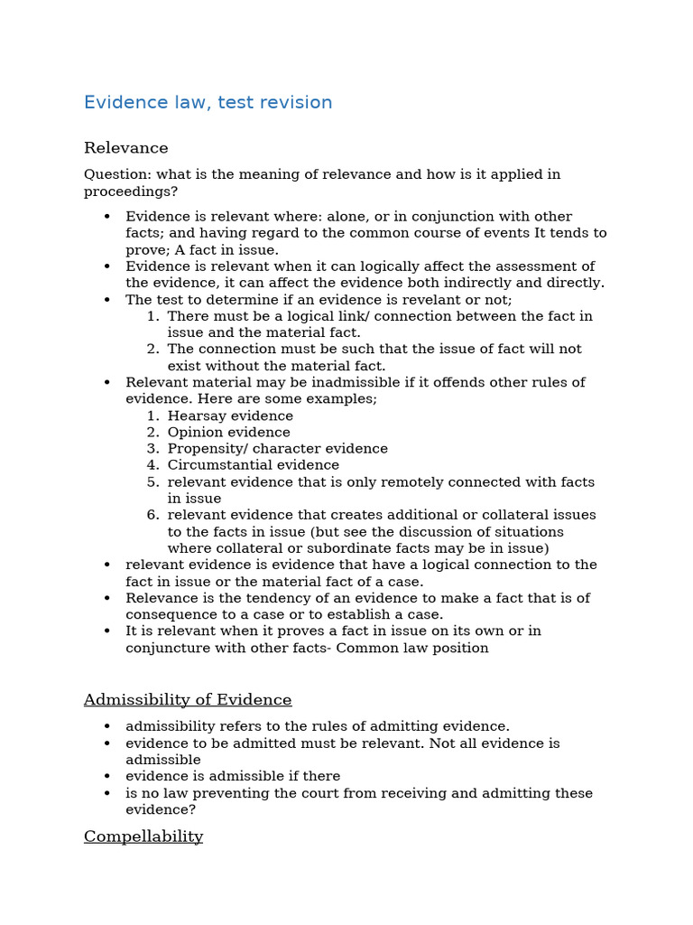 Evidence Law Test Revision | PDF