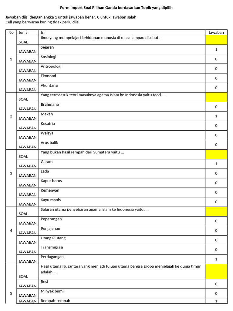 Soal X Sej - Indo PKL | PDF