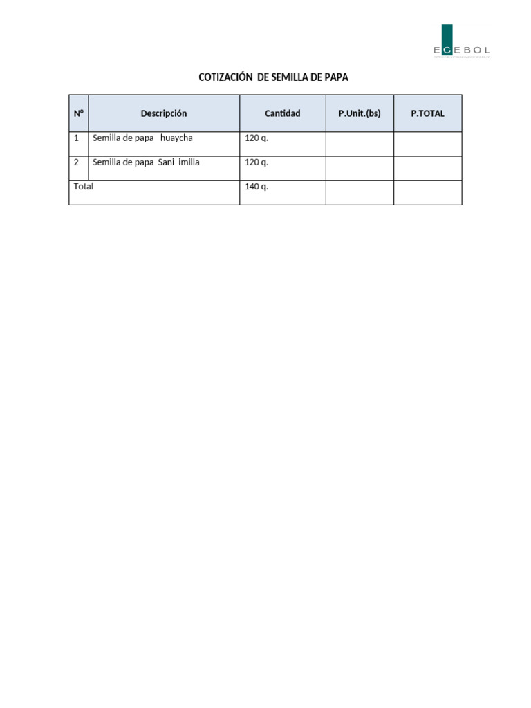 Cotizacion de Semilla de Papa 2024 | PDF | Salud y bienestar