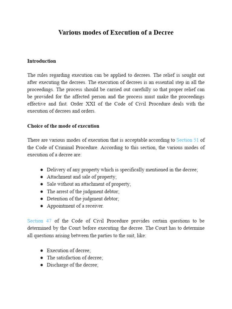 Modes of Execution of Decrees in CPC | PDF | Judgment (Law) | Law