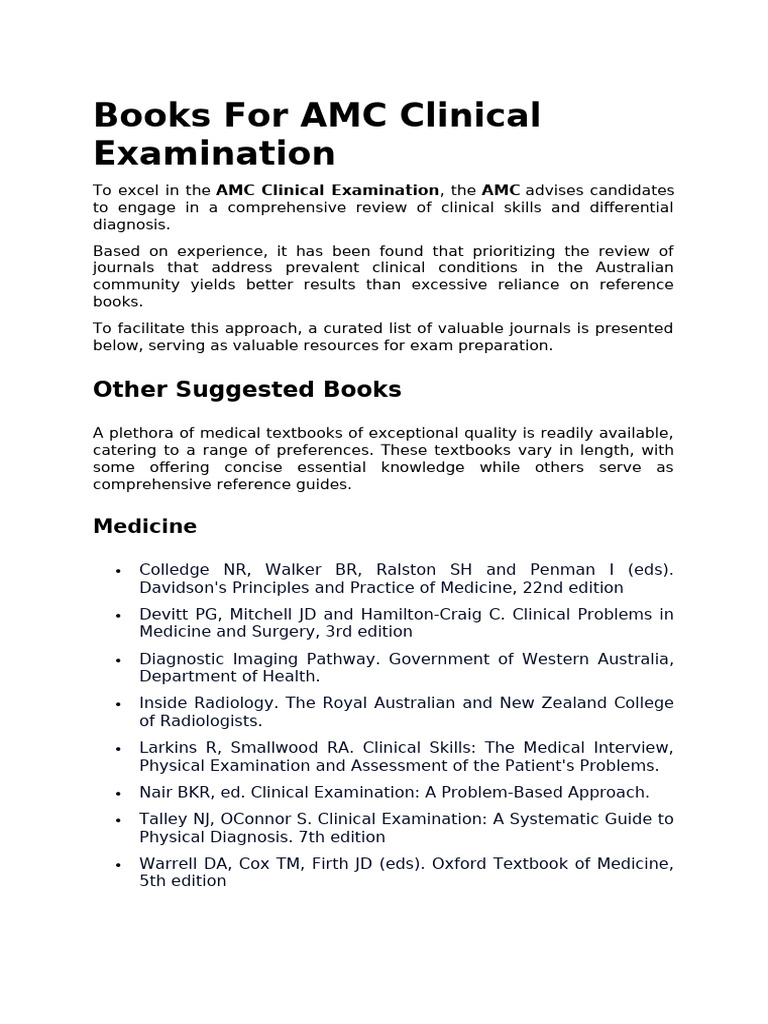 Books For AMC Clinical Examination | PDF