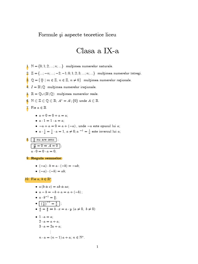 Formule Si Aspecte Teoretice Cls.9-10 | PDF