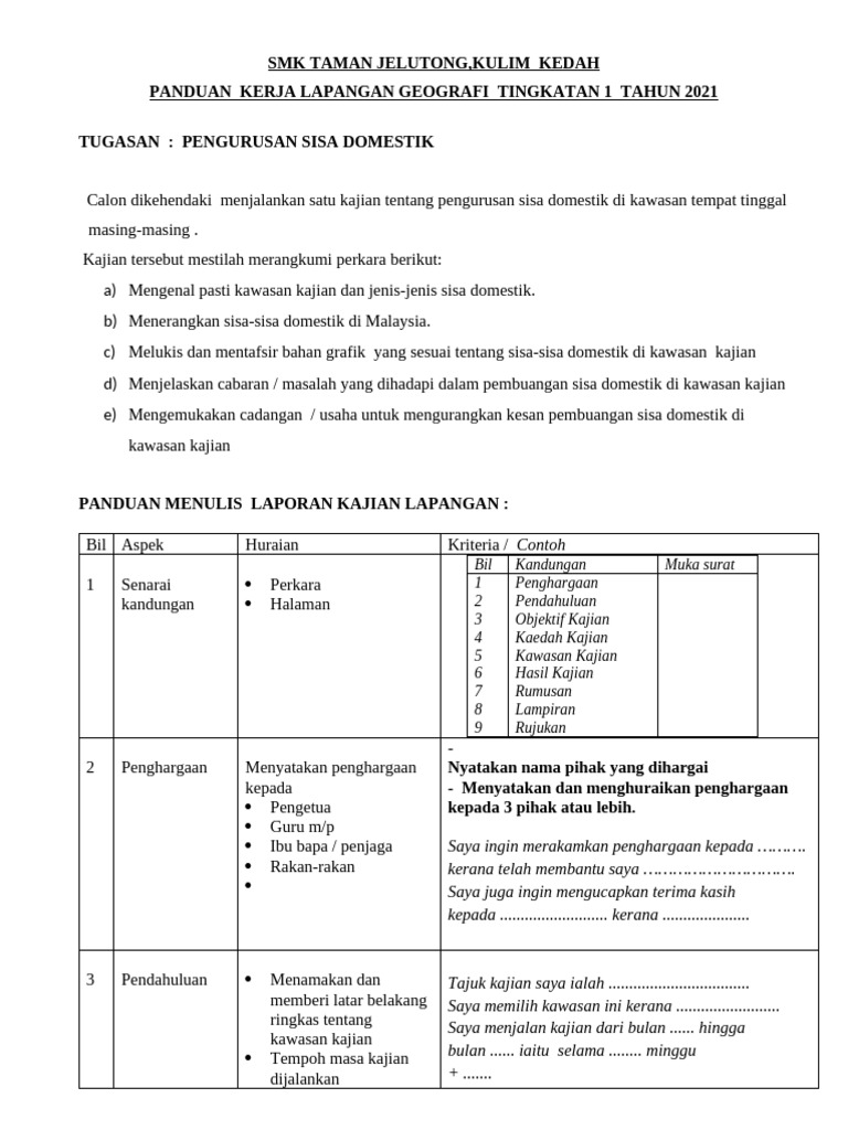 Panduan Kerja Lapangan Geografi T1 SMKTJ | PDF