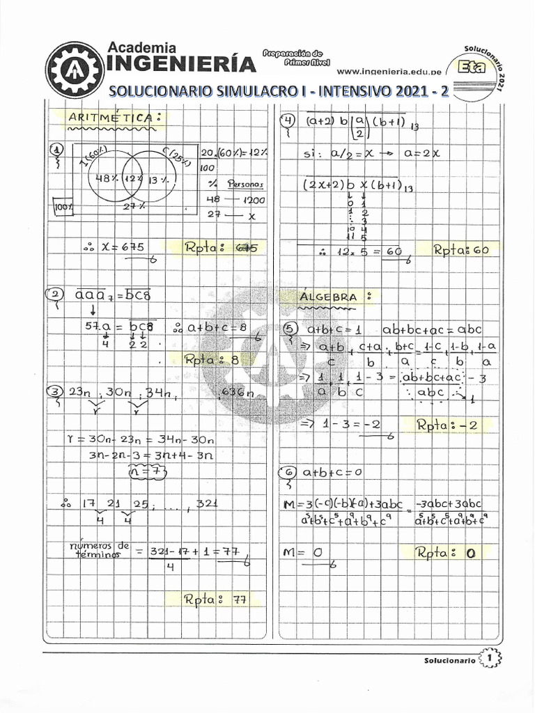 Sol - Simulacro I - Intensivo 2021-2 | PDF
