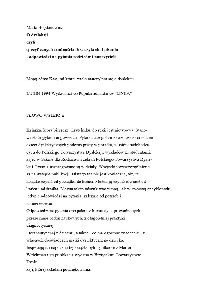 Bogdanowicz M. - O Dysleksji | PDF