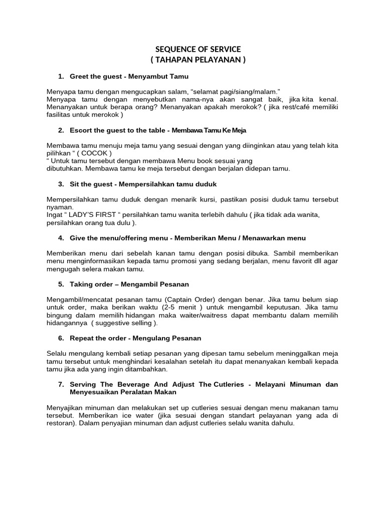 SEQUENCE of SERVICE 2 | PDF | Foods | Restaurants