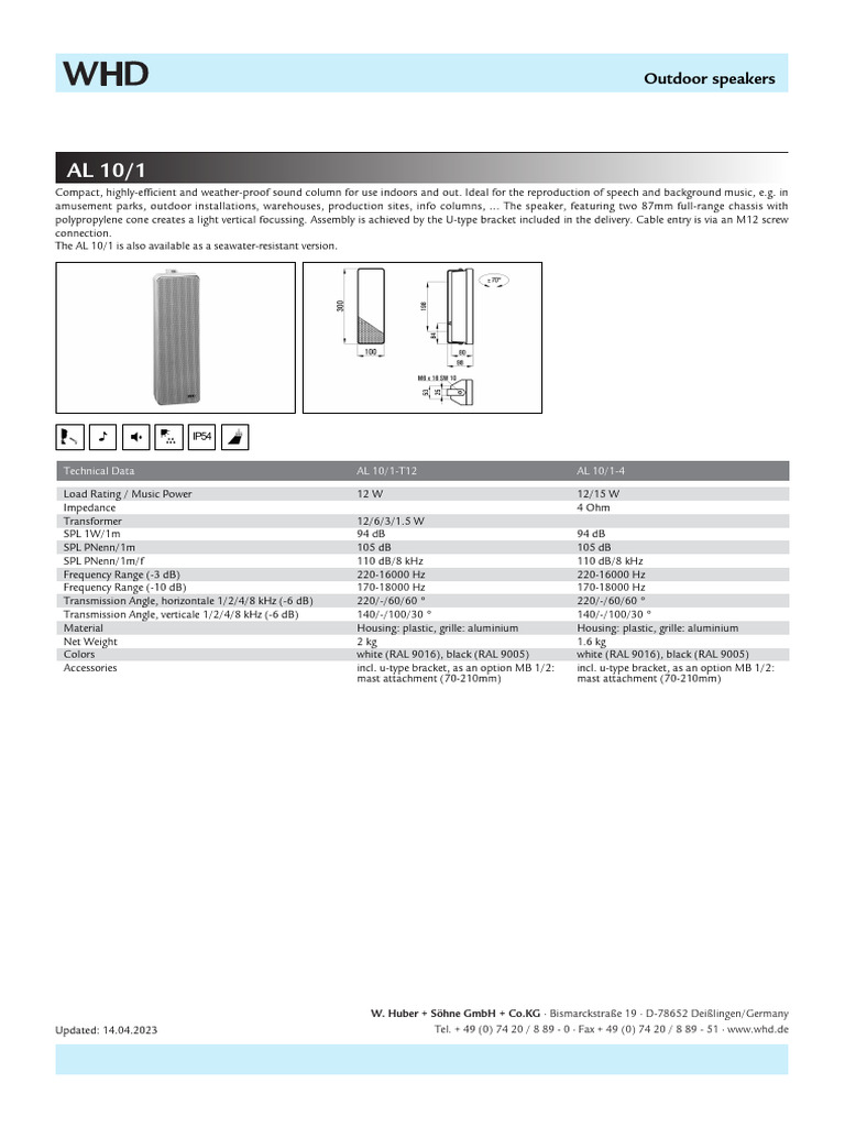 WHD-AL 10 1-Sound Column-Datasheet | PDF
