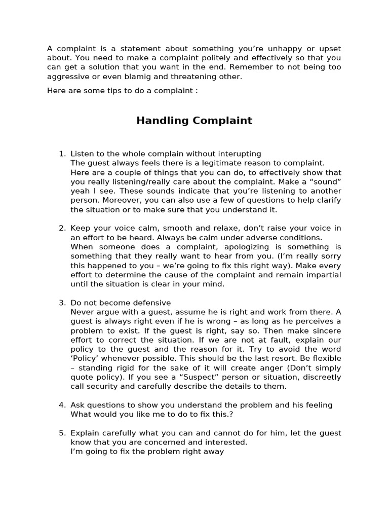 Handling Complaint Pdf