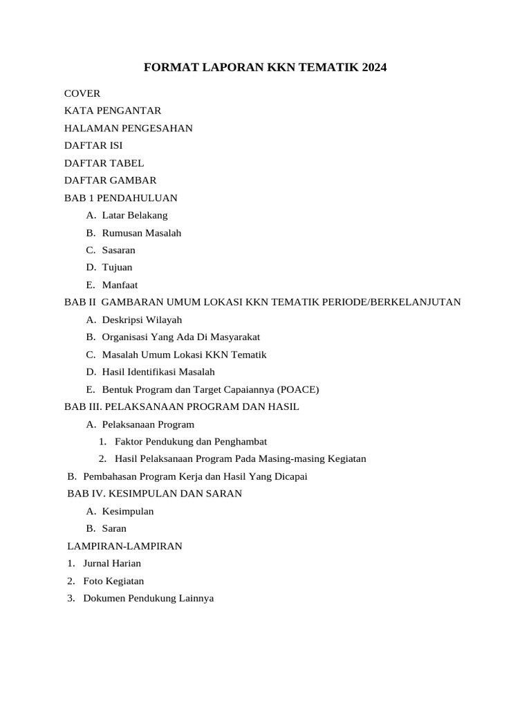 Format Laporan KKN Tematik 2024 | PDF