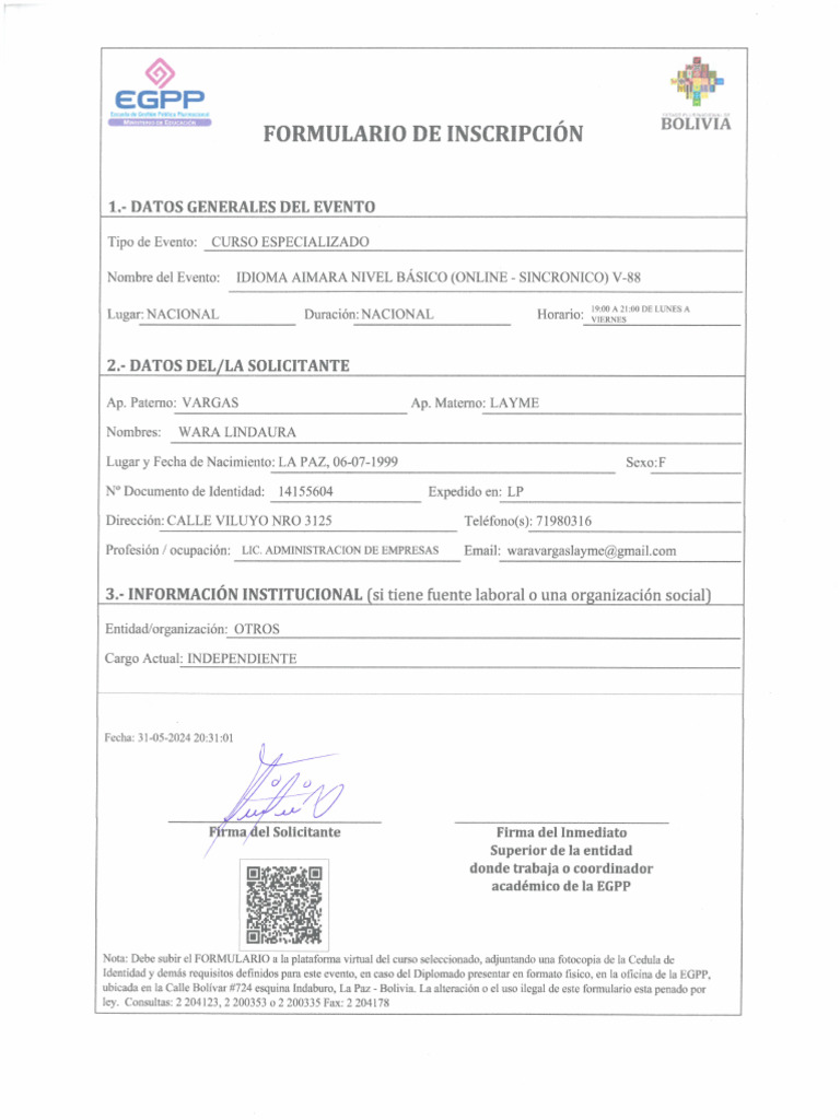 Form Wara Vargas Layme | PDF