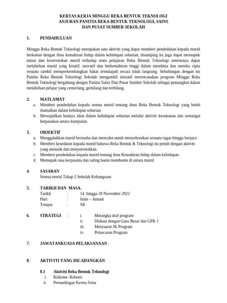 Kertas Kerja Minggu RBT 2022 | PDF