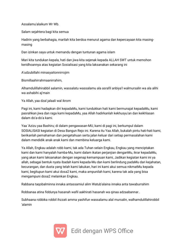 Doa Pembukaan Sosialisasi | PDF