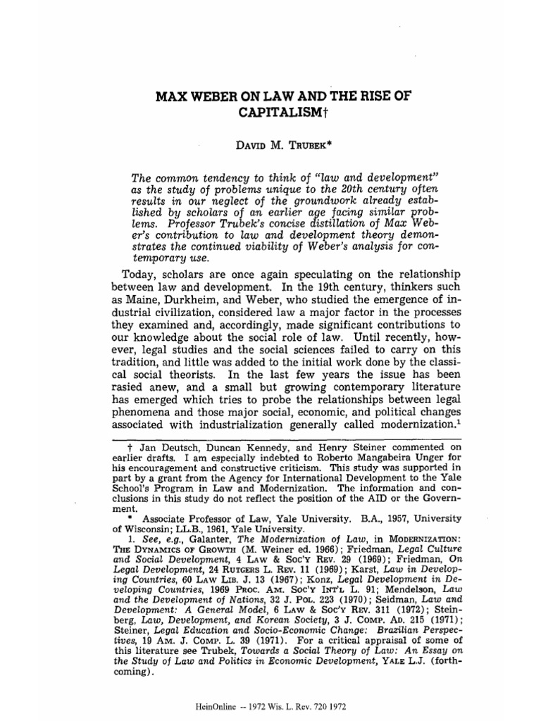 David M. Trubek, El Derecho y El Ascenso Del Capitalismo Según Max ...