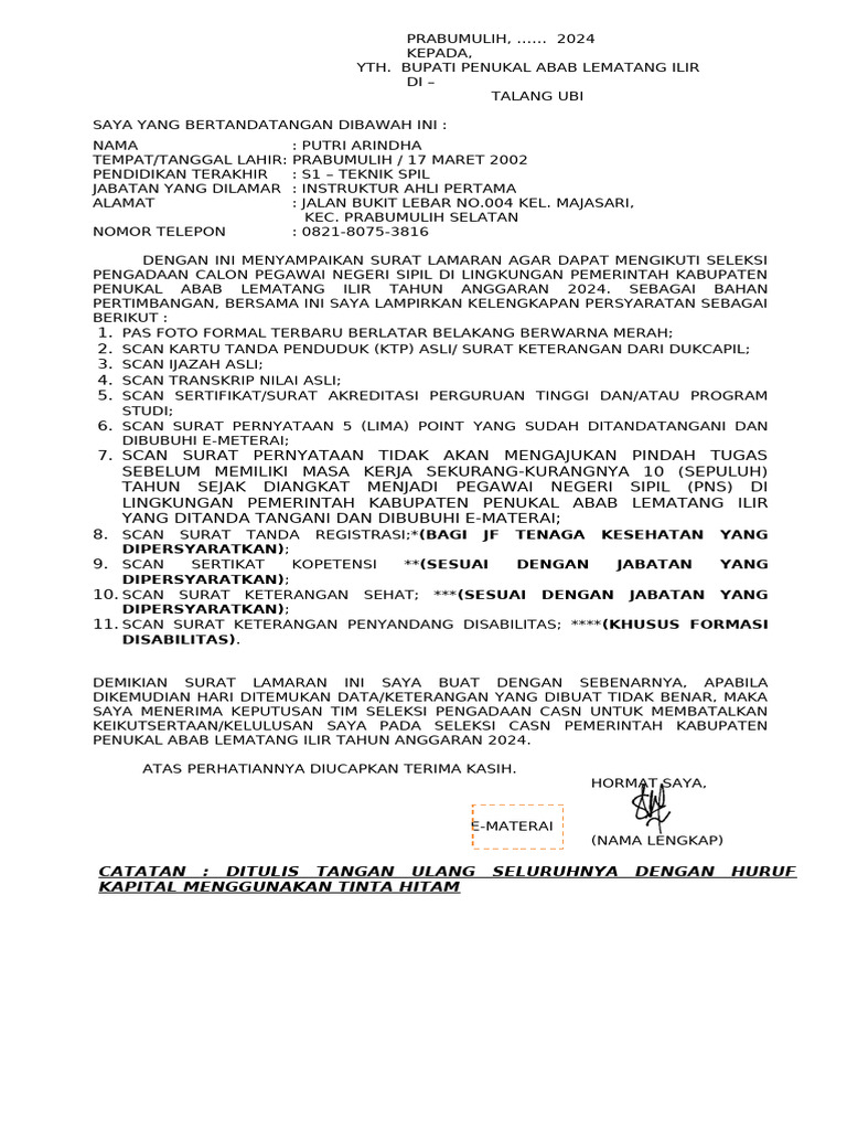 Format-Lamaran,-Surat Pernyataan 5 Pint, Surat Pernyataan Tidak Pindah ...