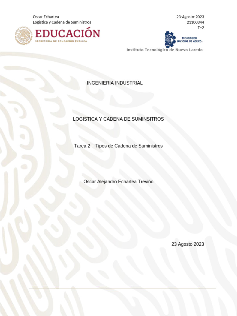 Tarea 2 - Tipos de Cadena de Suministros | PDF