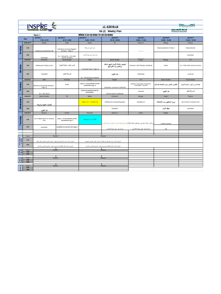 8a-2 Weekly Plan 2024 2025 Wk3 | PDF