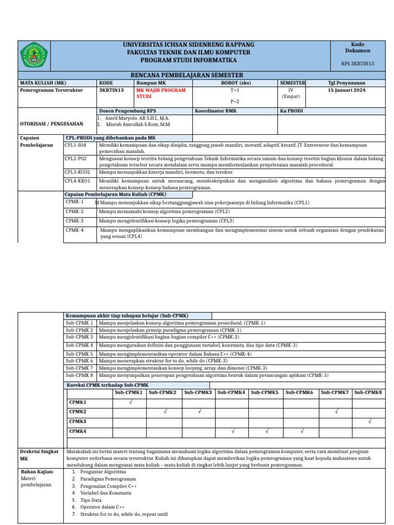 RPS Pemrograman Terstruktur | PDF