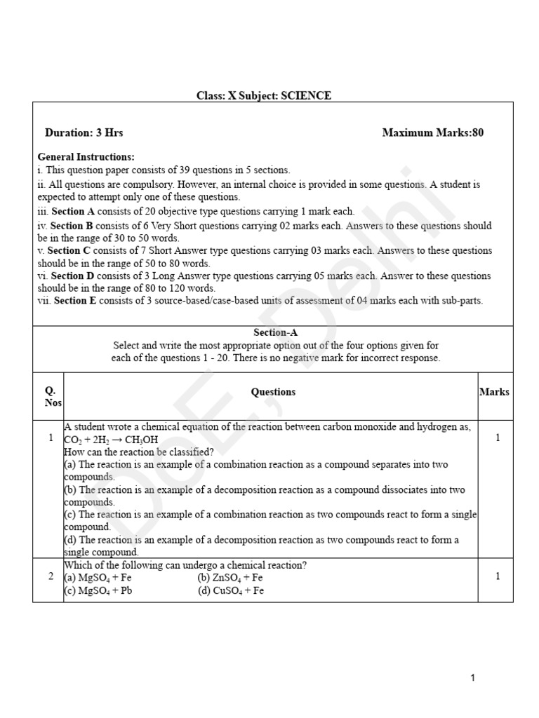 Class X Science Exam Question Paper | PDF | Calcium | Atrium (Heart)