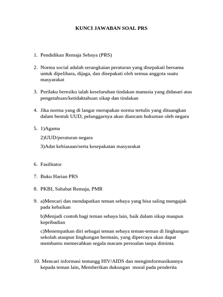 KUNCI JAWABAN SOAL PRS | PDF
