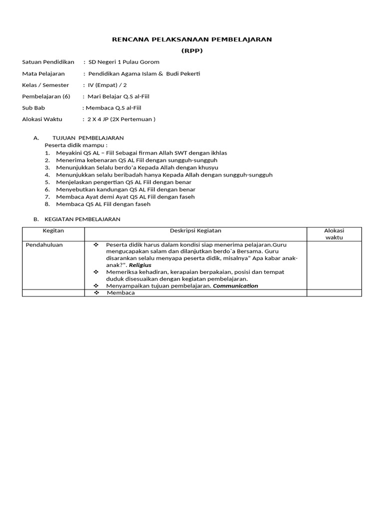 Rencana Pelaksanaan Pembelajaran | PDF