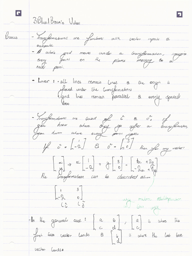 Notes On 3Blue1Brown's Videos | PDF