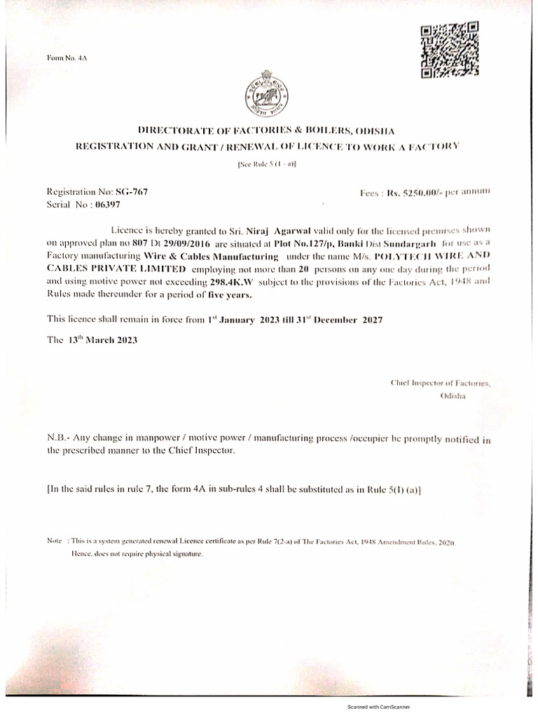 Factory Regn Certificate | PDF