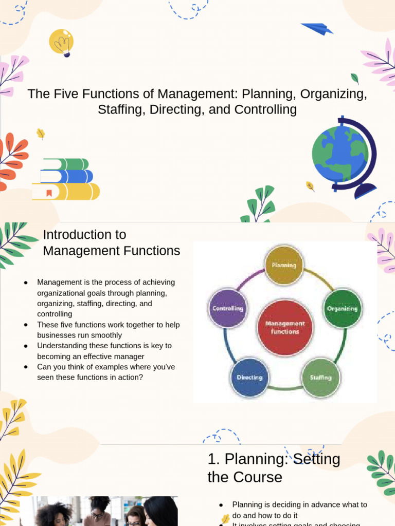 The Five Functions of Management Planning Organizing Staffing Directing ...