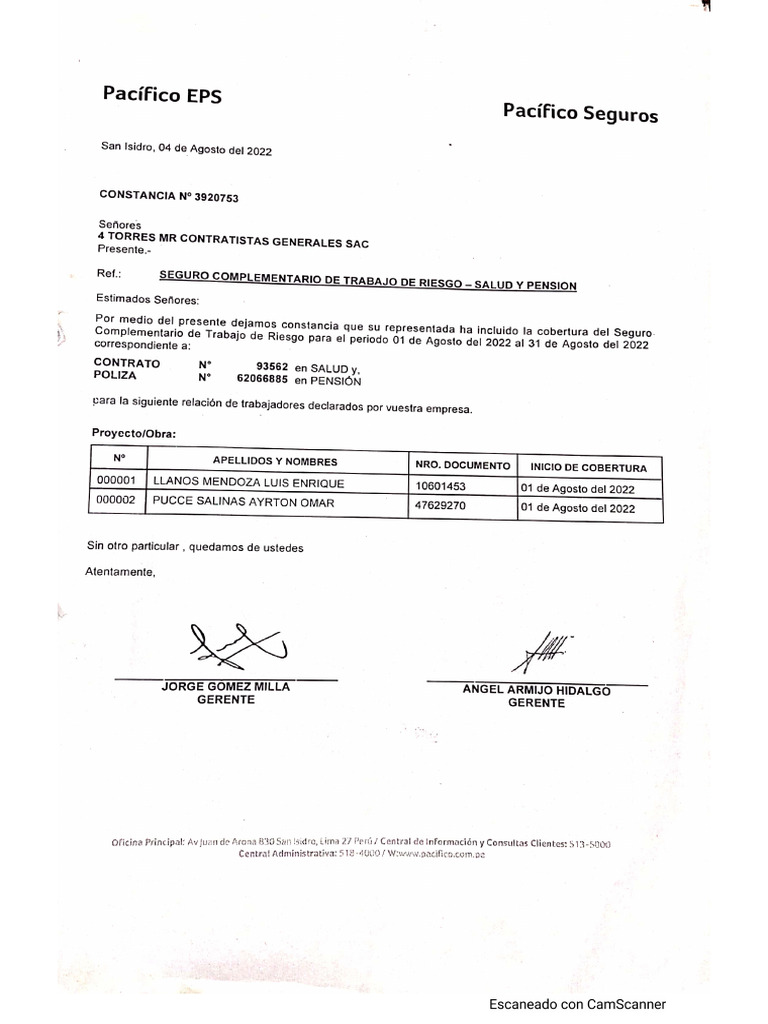 SCTR Agosto - 4 Torres | PDF
