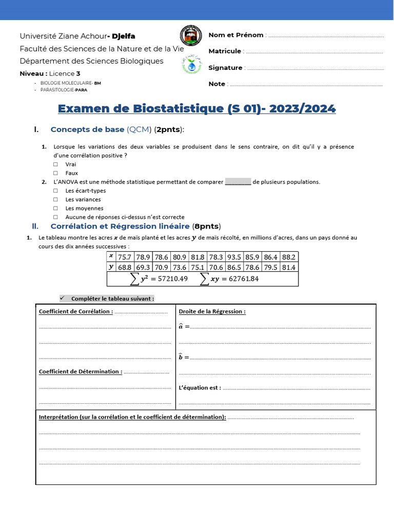 Exam-Licence 1 - BM PARA | PDF | Statistical Analysis | Technology ...