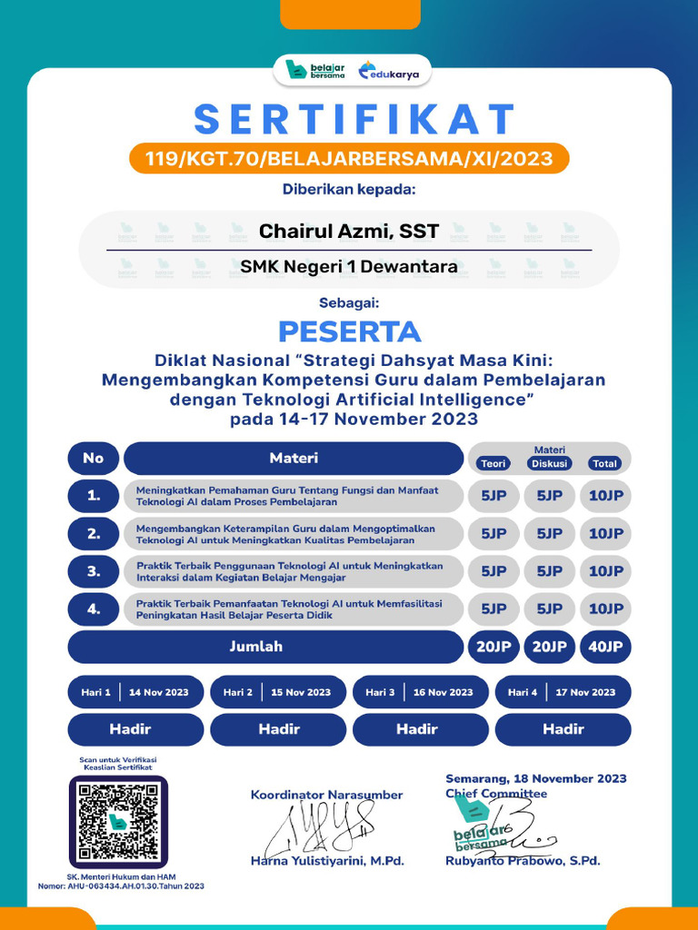 Chairul Azmi, SST: SMK Negeri 1 Dewantara | PDF