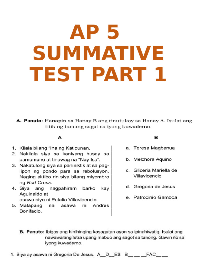 Ap 5 Q4 Summative Test Part 1 | PDF