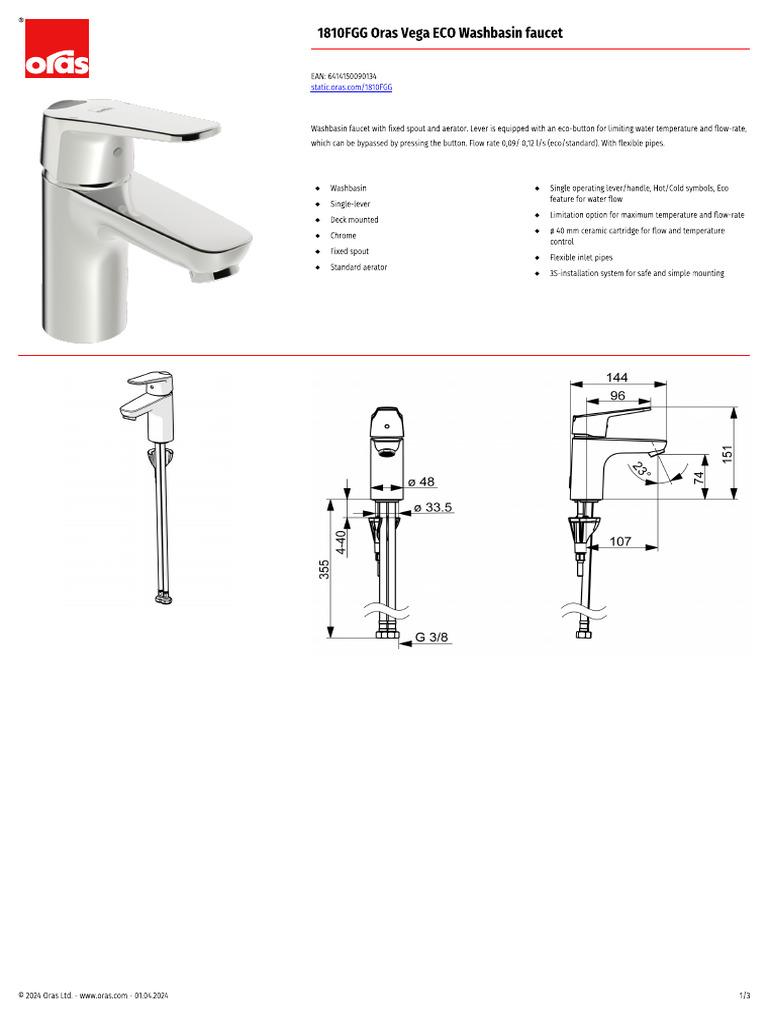Oras Vega Eco - Data Sheet | PDF