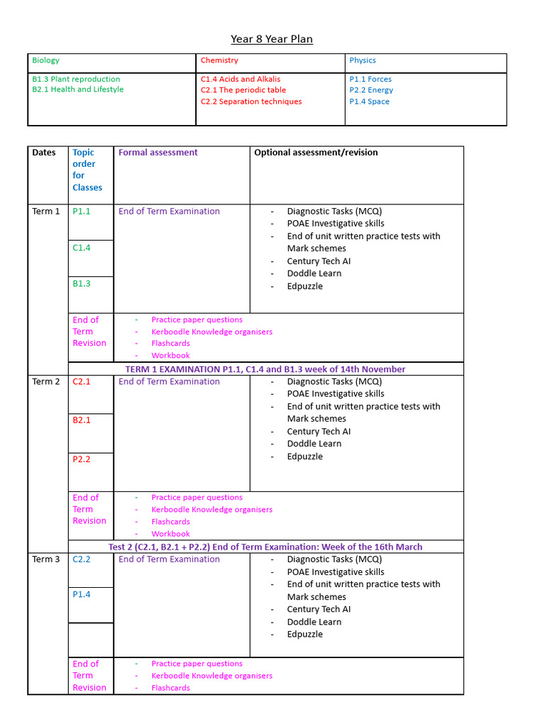 Year 8 Year Plan 2024-25.docx | PDF