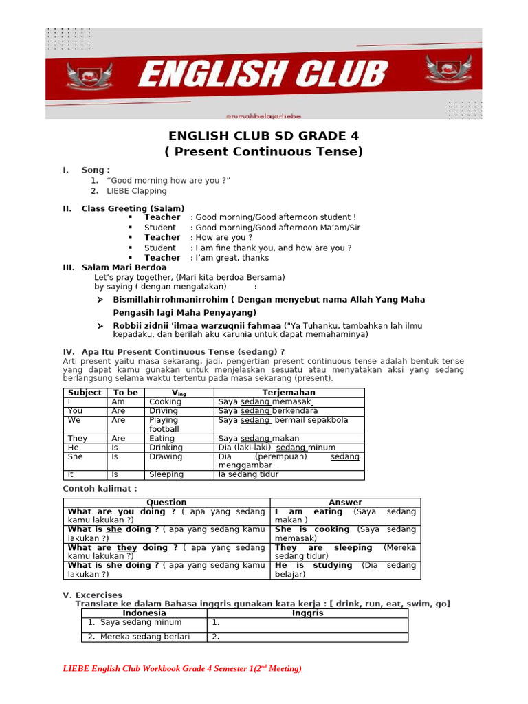 KLS.4 Introduction Present Continous Tense (Murid) 2ND MEETING | PDF