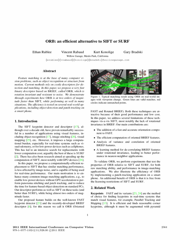 ORB An Efficient Alternative To SIFT or SURF | PDF