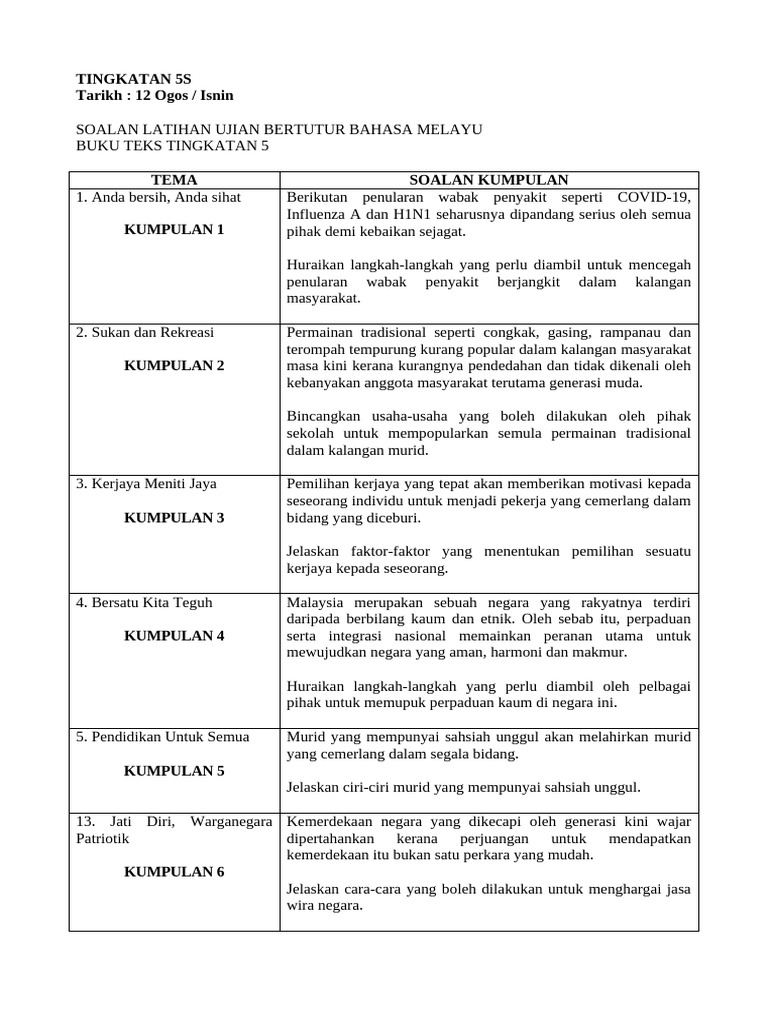 5s Pra Trial Ujian Lisan Bertutur Tema Buku Teks TG 5 Ujian Bertutur | PDF