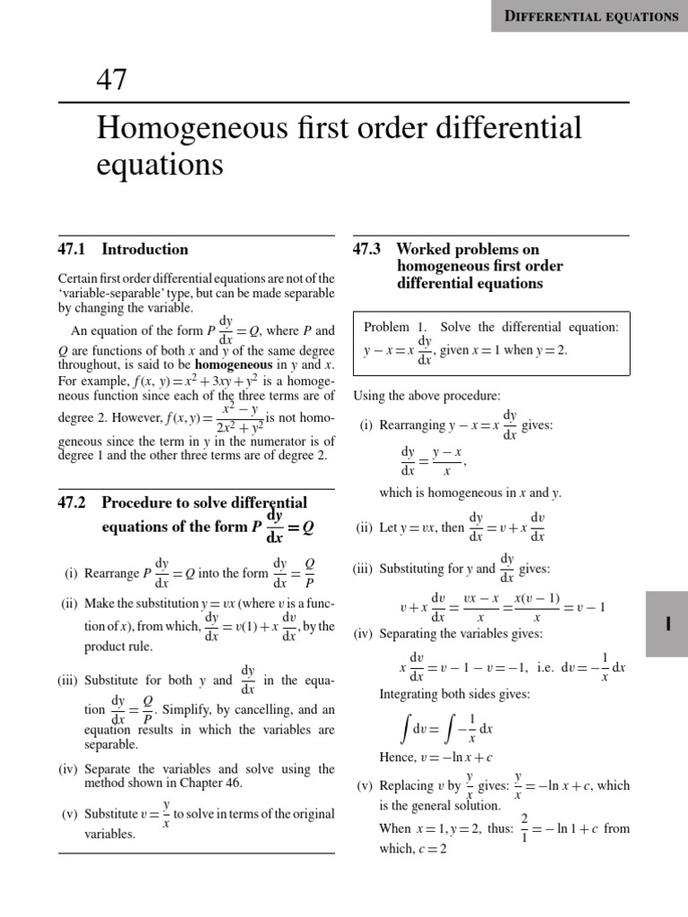 Homogeneous First Order Differential Equations Guide | PDF ...