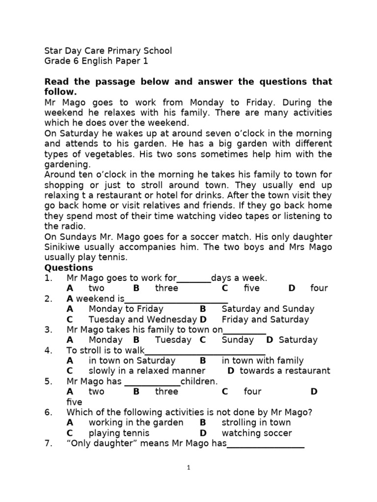 2015 Grade 7 English Paper 1-1 | PDF