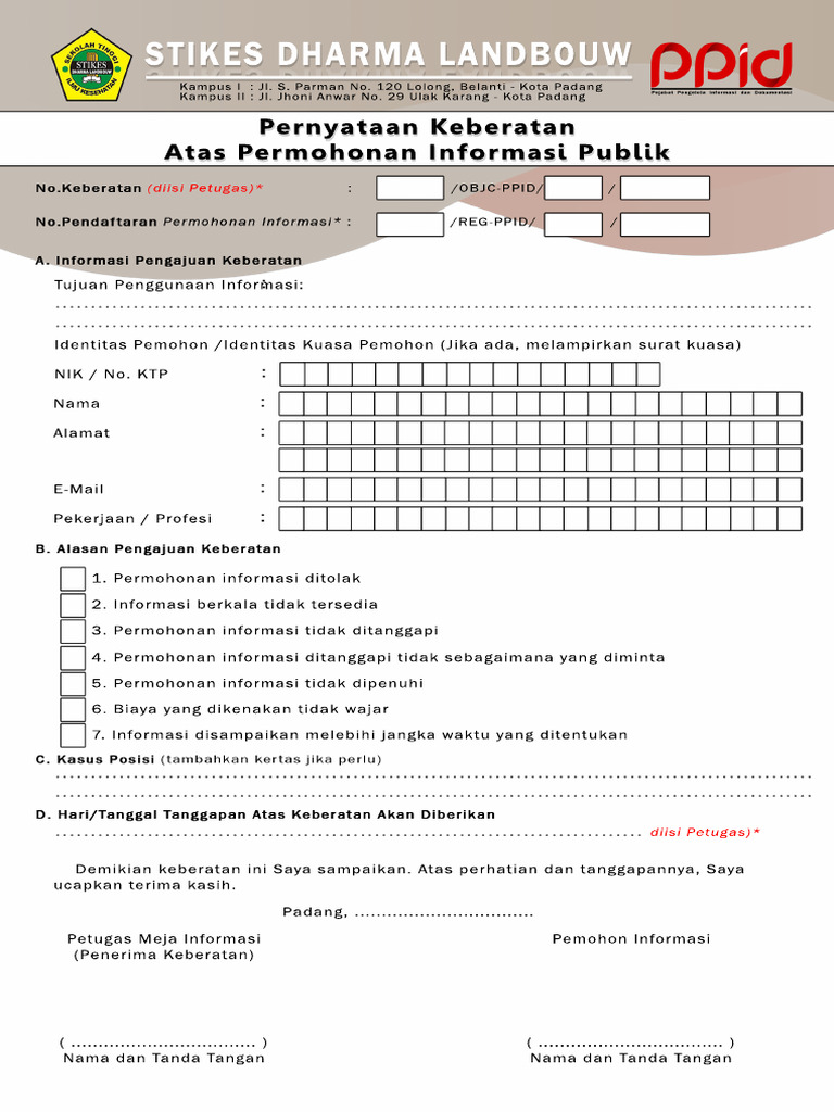 PPID-Form Keberatan Atas Informasi | PDF