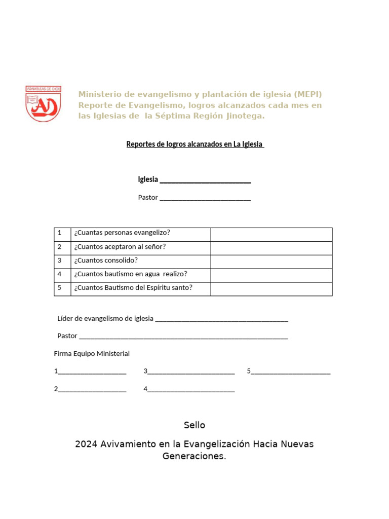 Reporte de Logros Alcanzados de La Iglesia en El Distrito de Jinotega | PDF