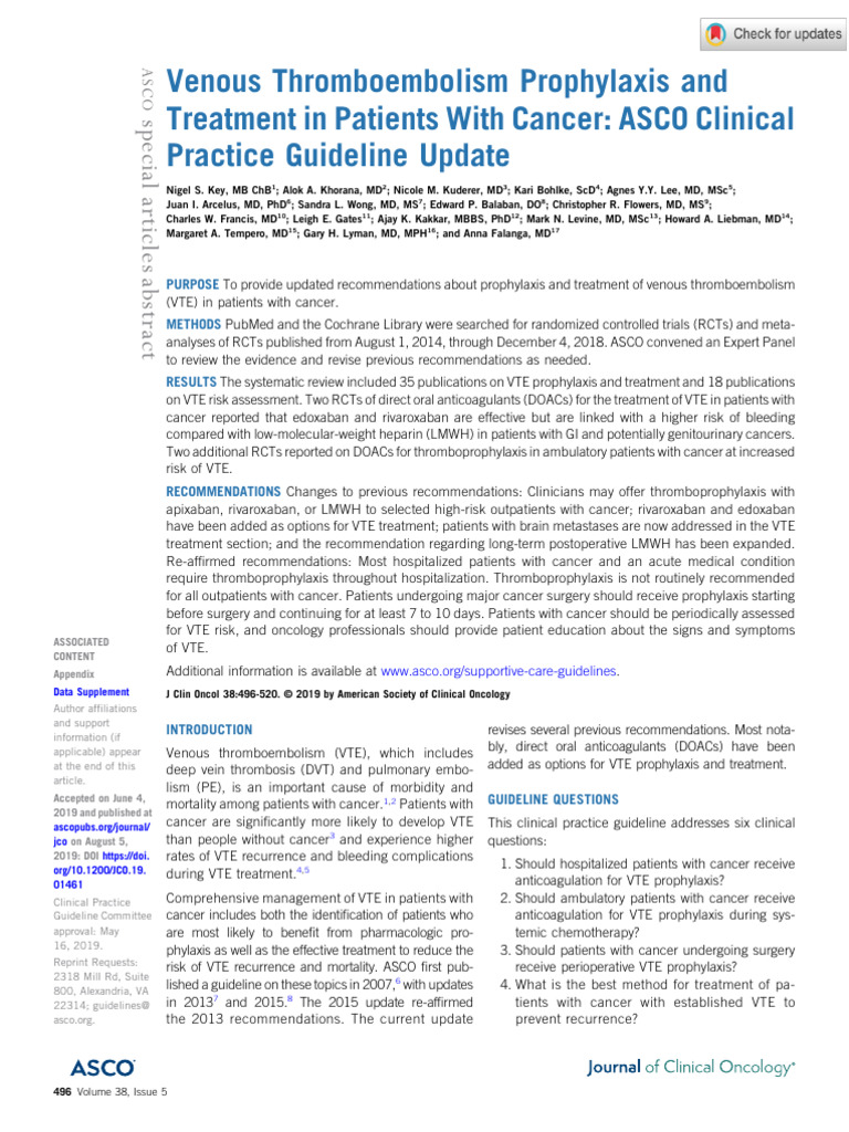 Key Et Al 2019 Venous Thromboembolism Prophylaxis and Treatment in ...