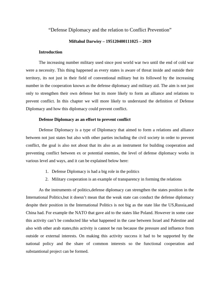 Defence Diplomacy and Its Relation To Conflict Prevention | PDF