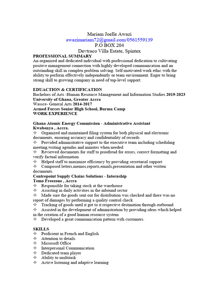 Mariam Awazi: HR & Admin Professional | PDF | Business