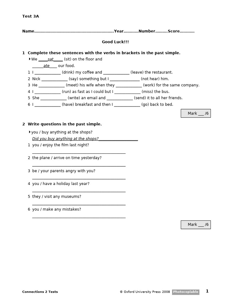 Level 2 Test 3A | PDF