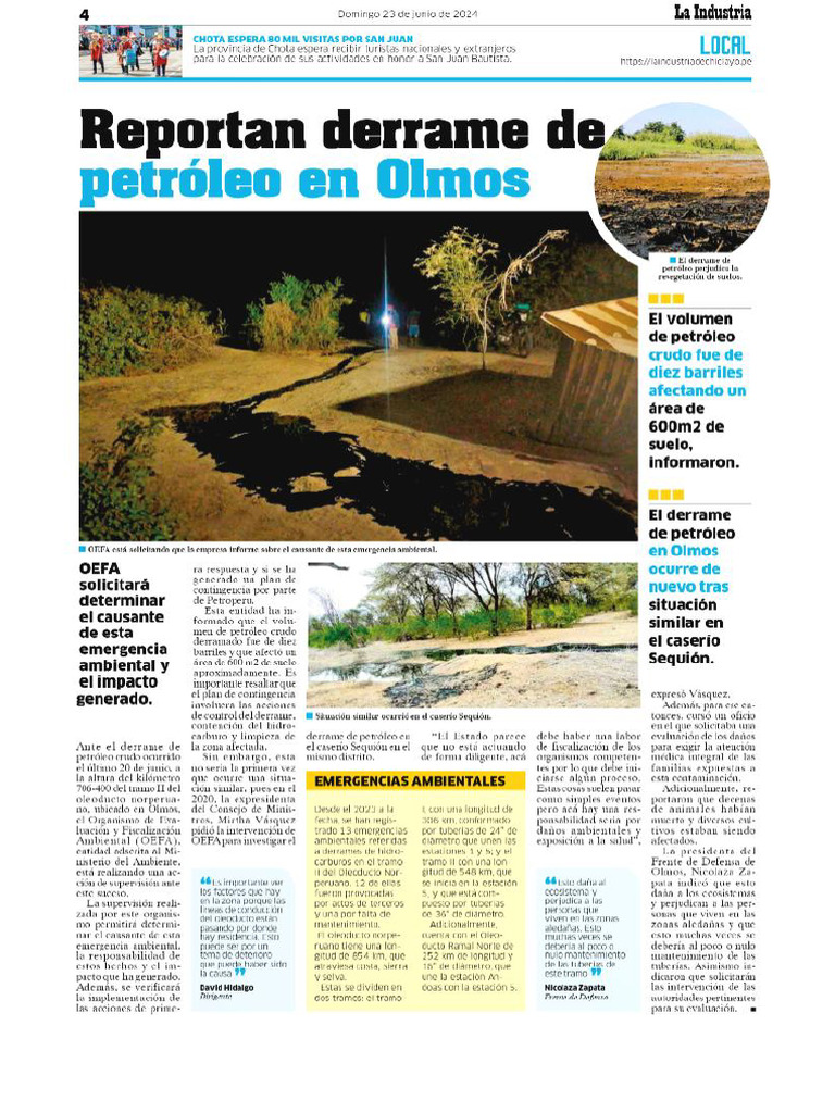 Derrame de Petroleo en Sequión - Olmos (23!06!24) | PDF